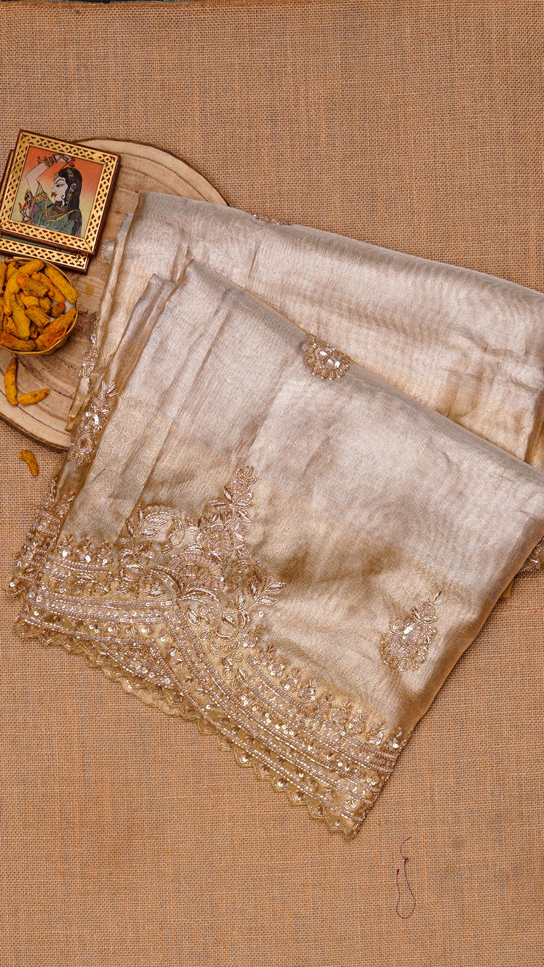 Gold and Silver Tissue Saree with Zardosi Embroidery – Vaarahi silks