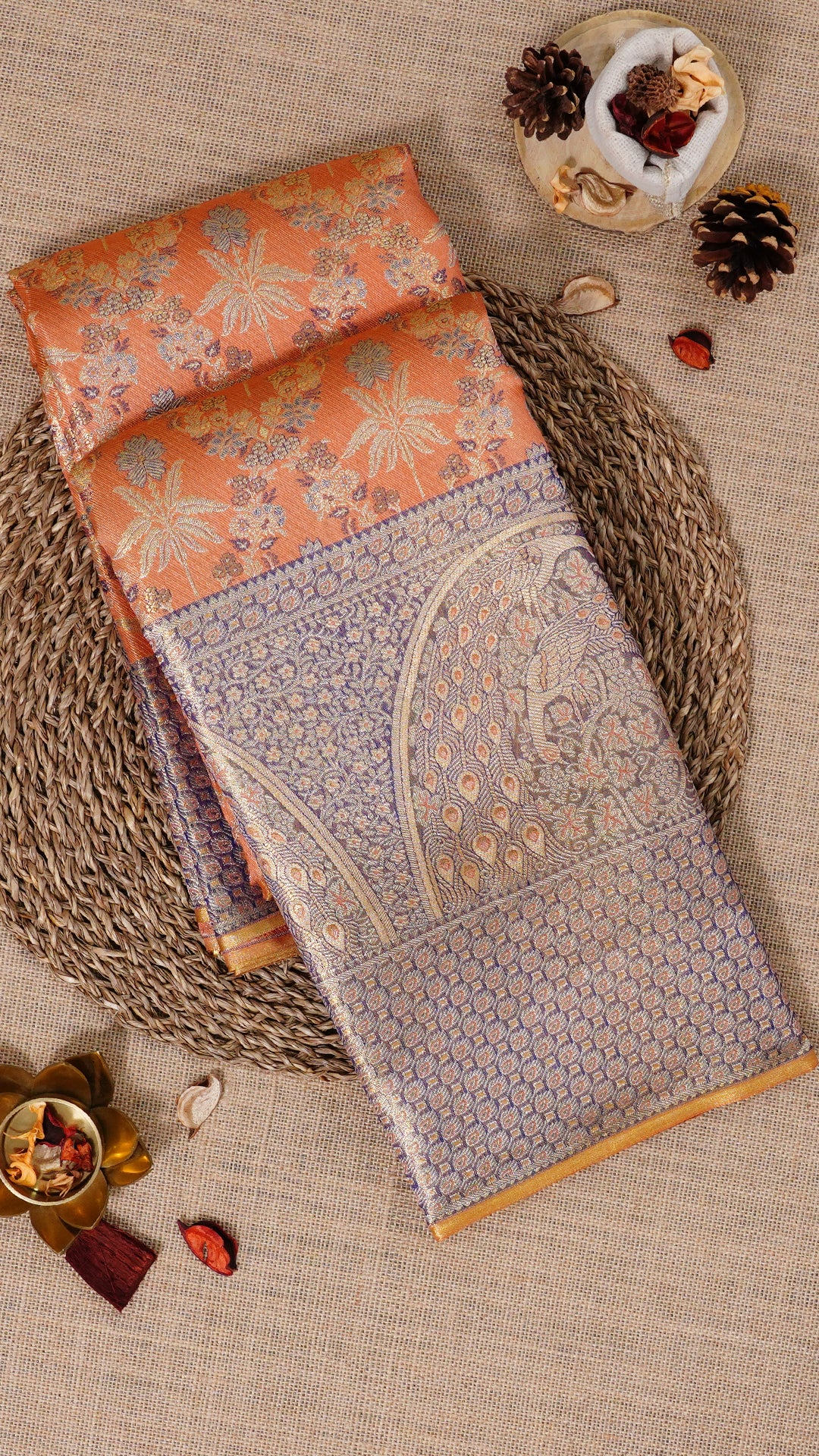 Vibrant Orange Kanchi Pattu Saree with Meenakari Design – Vaarahi silks